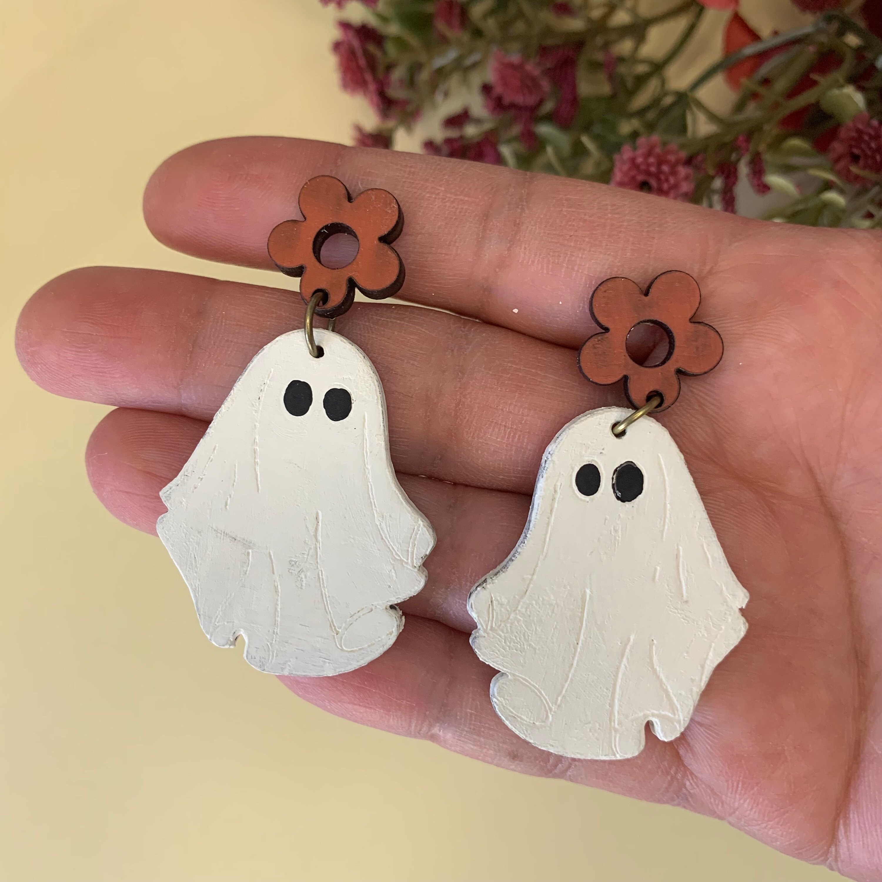 DIGITAL Earring File SVG & DXF Glowforge Earring Ghost With Flower ...
