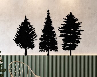 Set of 3 Pine Tree Metal Wall Art, Metal Tree Wall Decor, Nature Sign ...