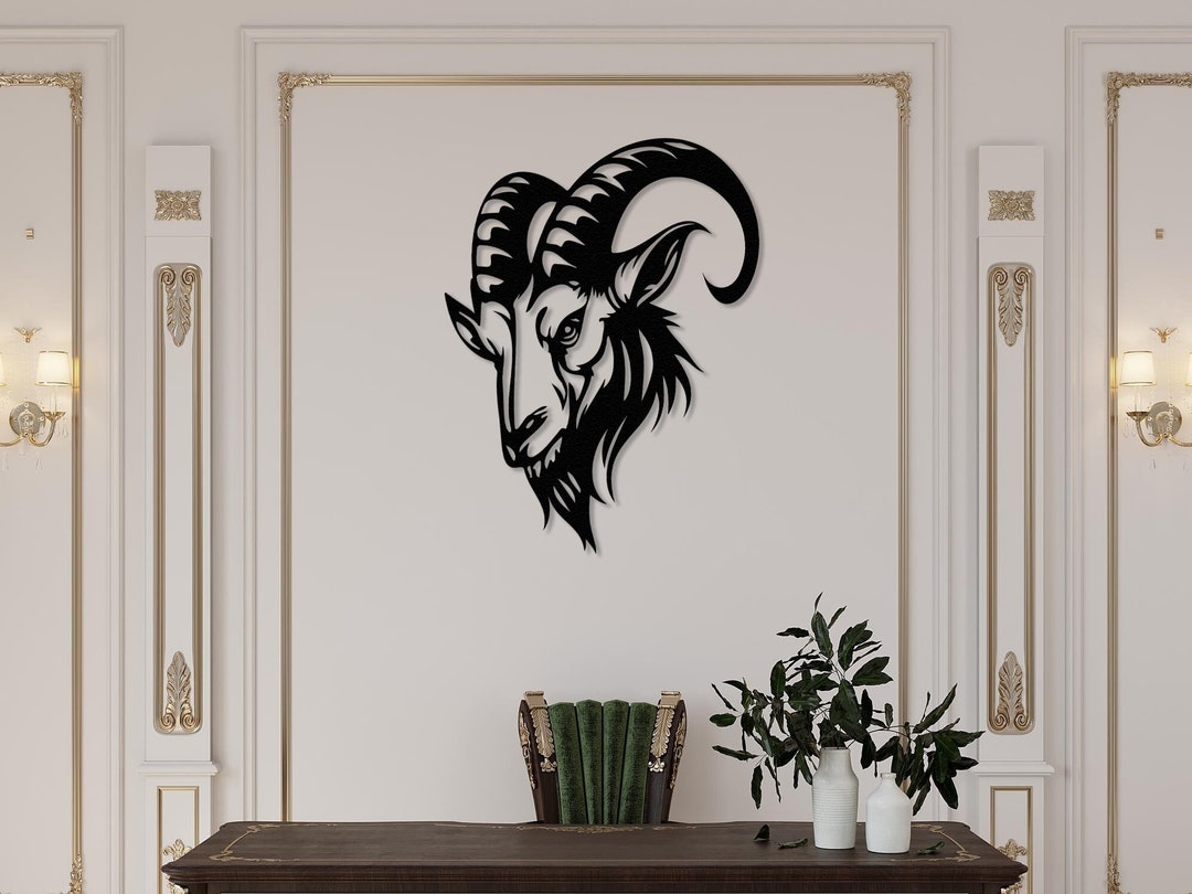 GOAT WALL DECOR, Wild Animal Metal Wall Art, Wild Goat Head, Livingroom ...
