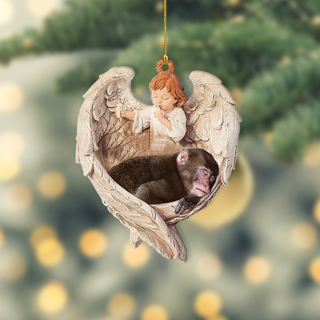 Monkey Sleeping in Angle Wing Ornament Love Monkey Christmas - Etsy