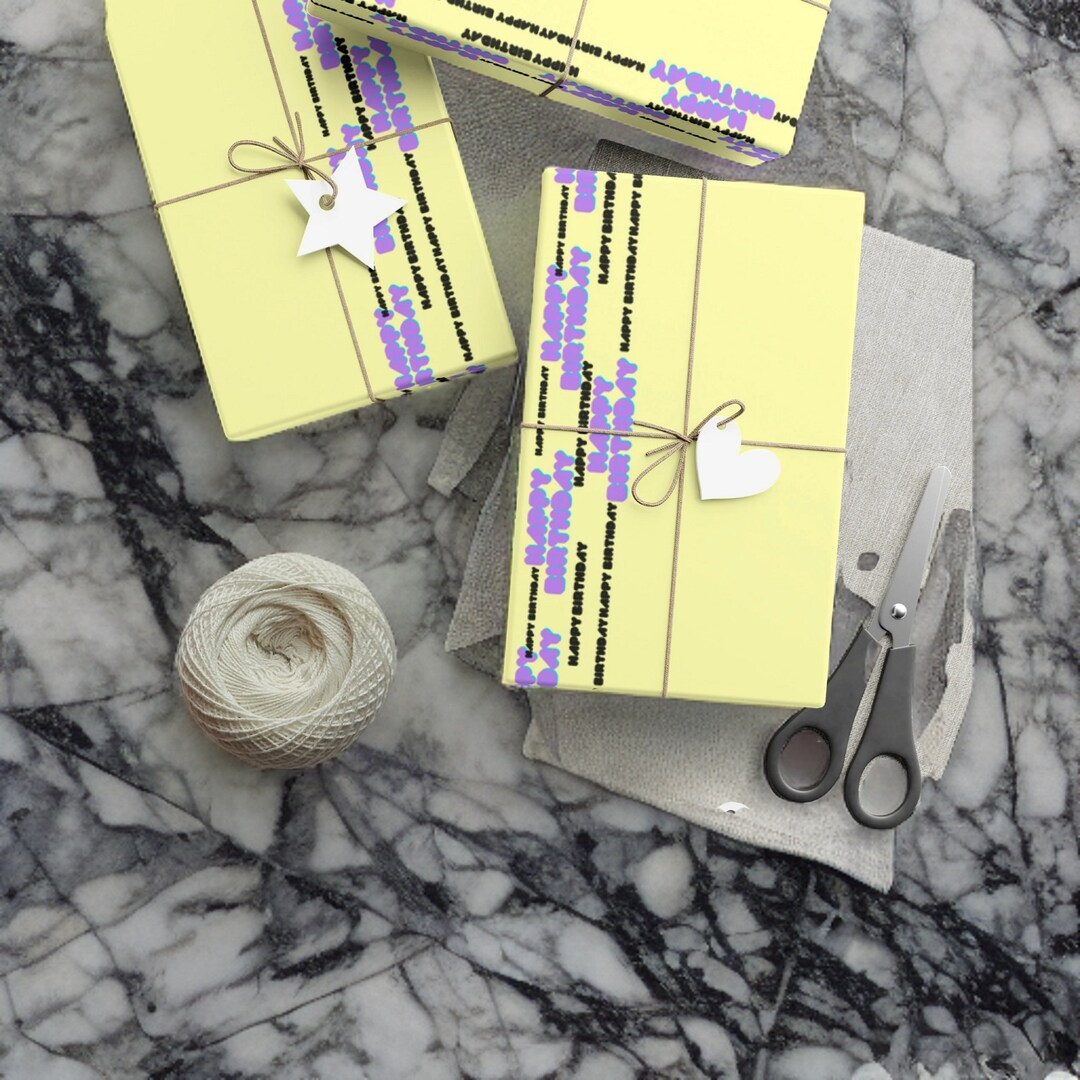 Happy Birthday Gift Wrap Papers, Creamy Yellow Gift Wrap, Birthday ...