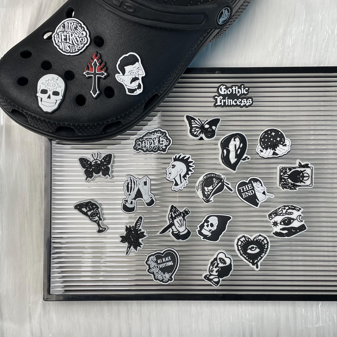Gothic Croc Charms 23pcs Black and White Skull Butterfly Shoe Charms ...