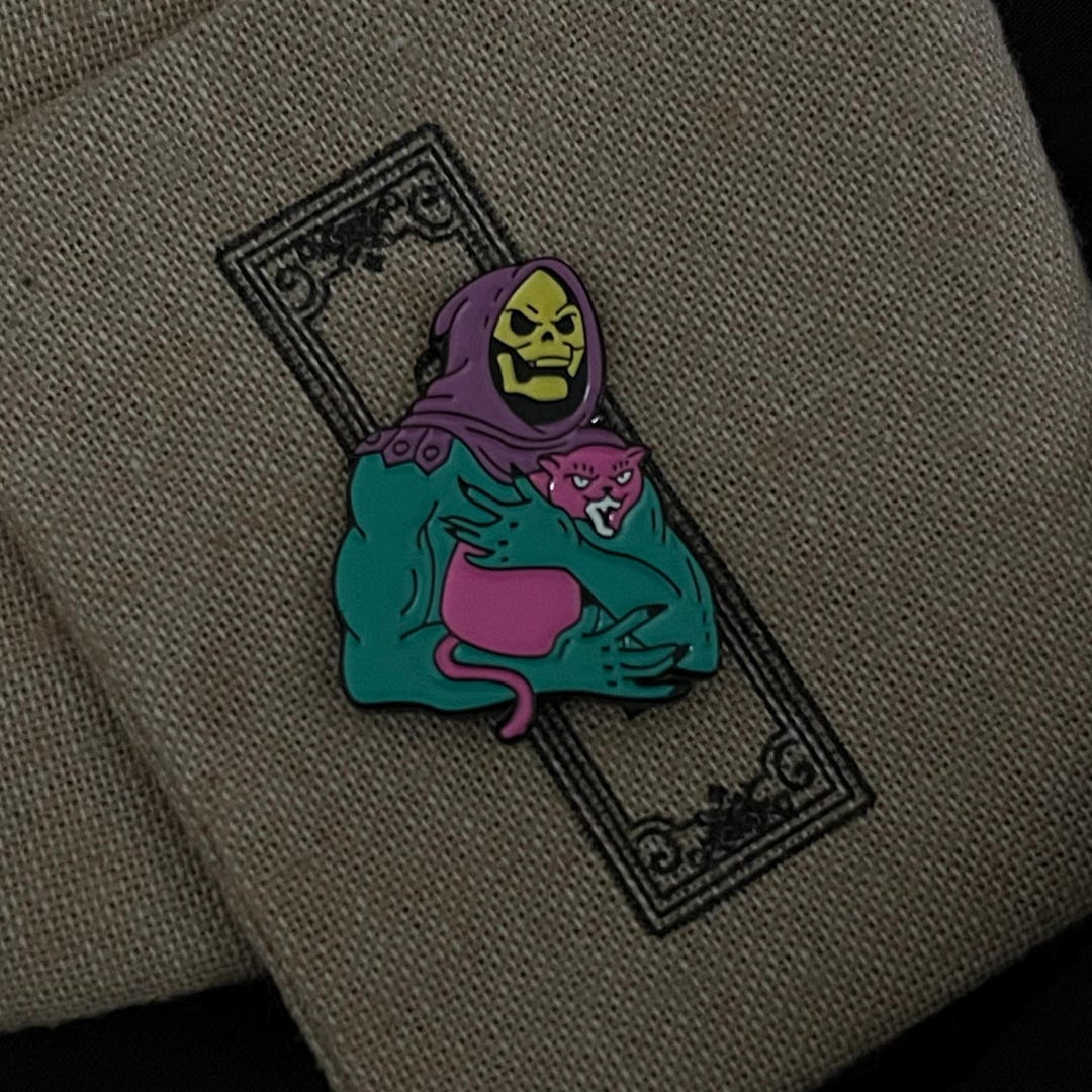 Skeleton Reaper Hugs Cat Enamel Pin Badge Funny Halloween Pins and ...