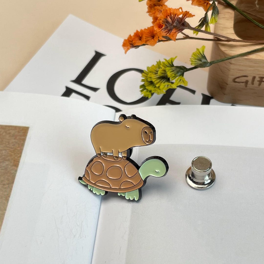 Capybara on Turtle Enamel Pin Cute Animal Fridge Magnet Adorable Animal ...