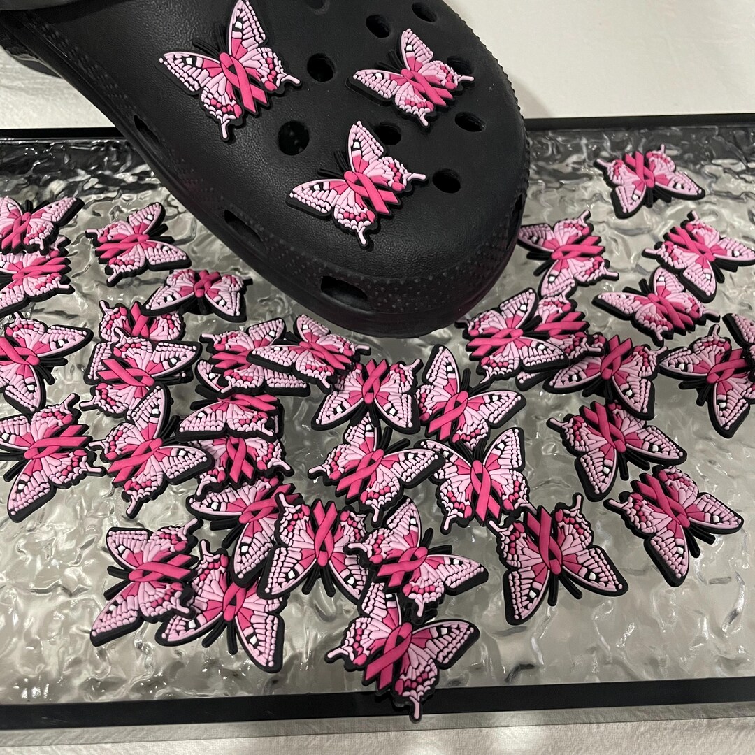 Pink Ribbon Breast Cancer Butterfly Croc Charms - Etsy