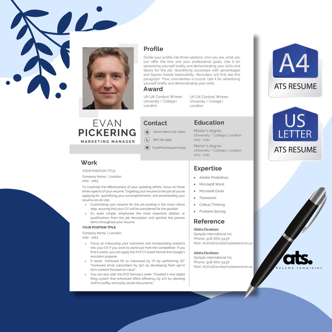 Minimalist Resume Template - Instant Download, Professional CV Design ...