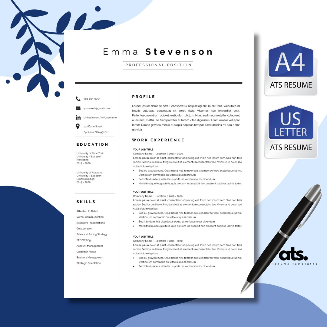 Ats Resume Template Ats Friendly Resume Template - Etsy