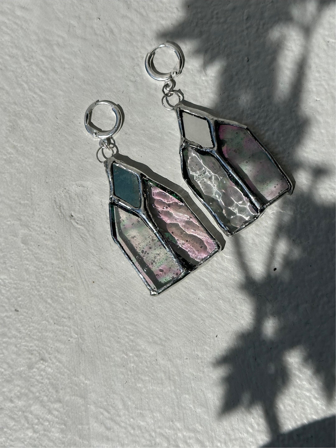 925 Iridescent Window Stained Glass Earrings With Tiny Mirrors - Etsy