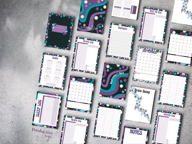 Dark Mode Daisy Digital Planner Self-care Planner Goal - Etsy