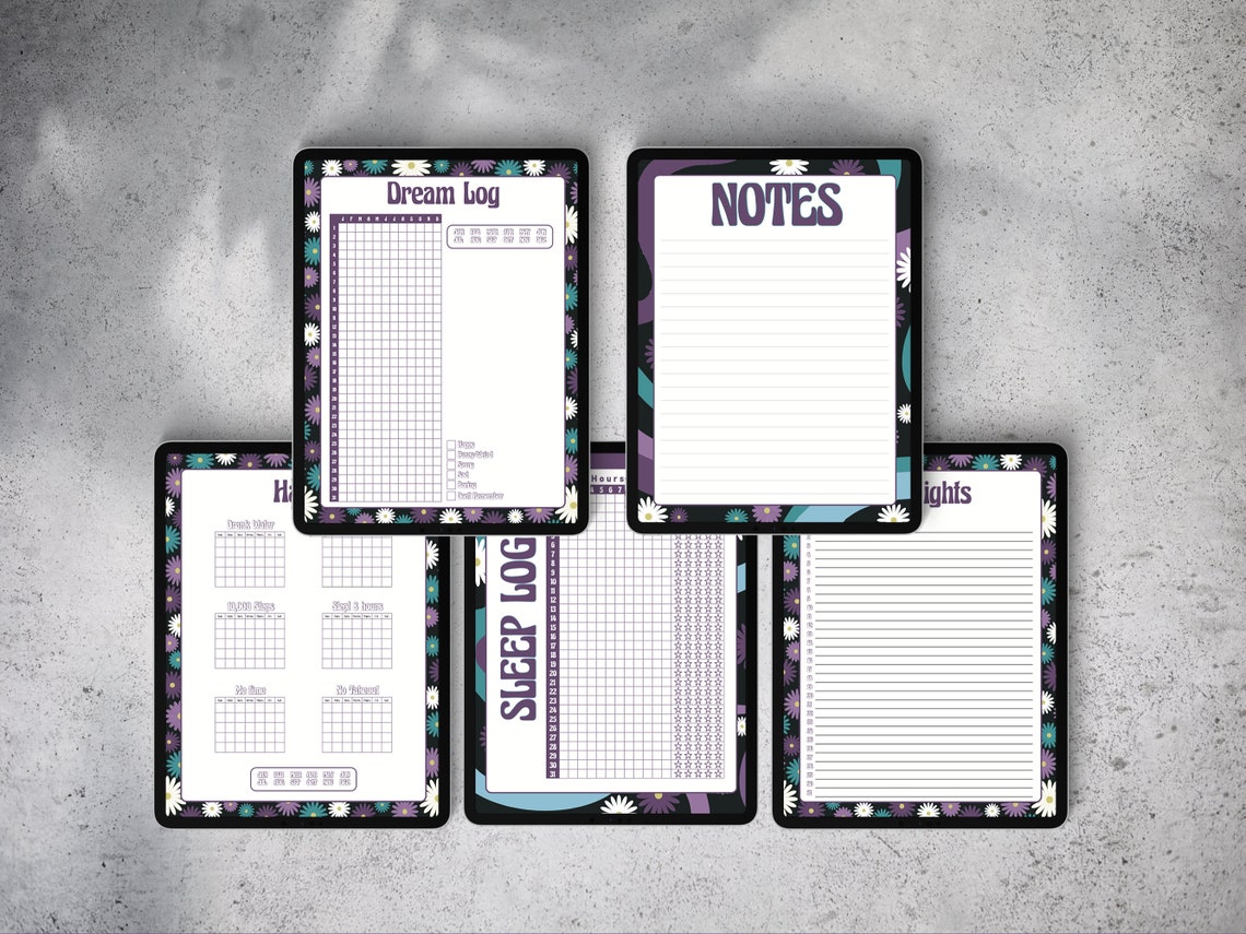 Dark Mode Daisy Digital Planner Self-care Planner Goal - Etsy