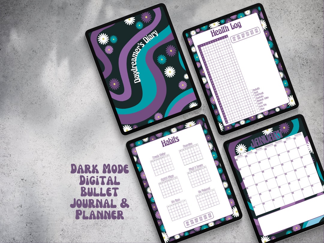 Dark Mode Daisy Digital Planner Self-care Planner Goal - Etsy