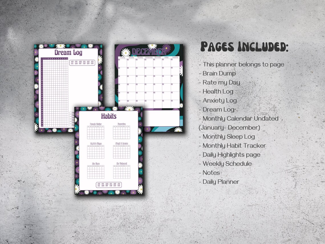 Dark Mode Daisy Digital Planner Self-care Planner Goal - Etsy
