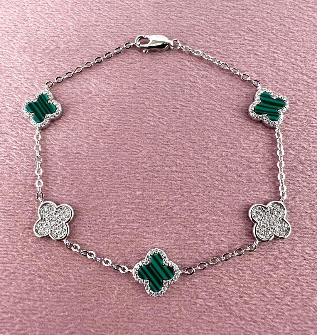 925 Sterling Silver Clover Bracelet, Four Leaf Clover, 4 Leaf Flower, Bracelet for Women, Floral ...