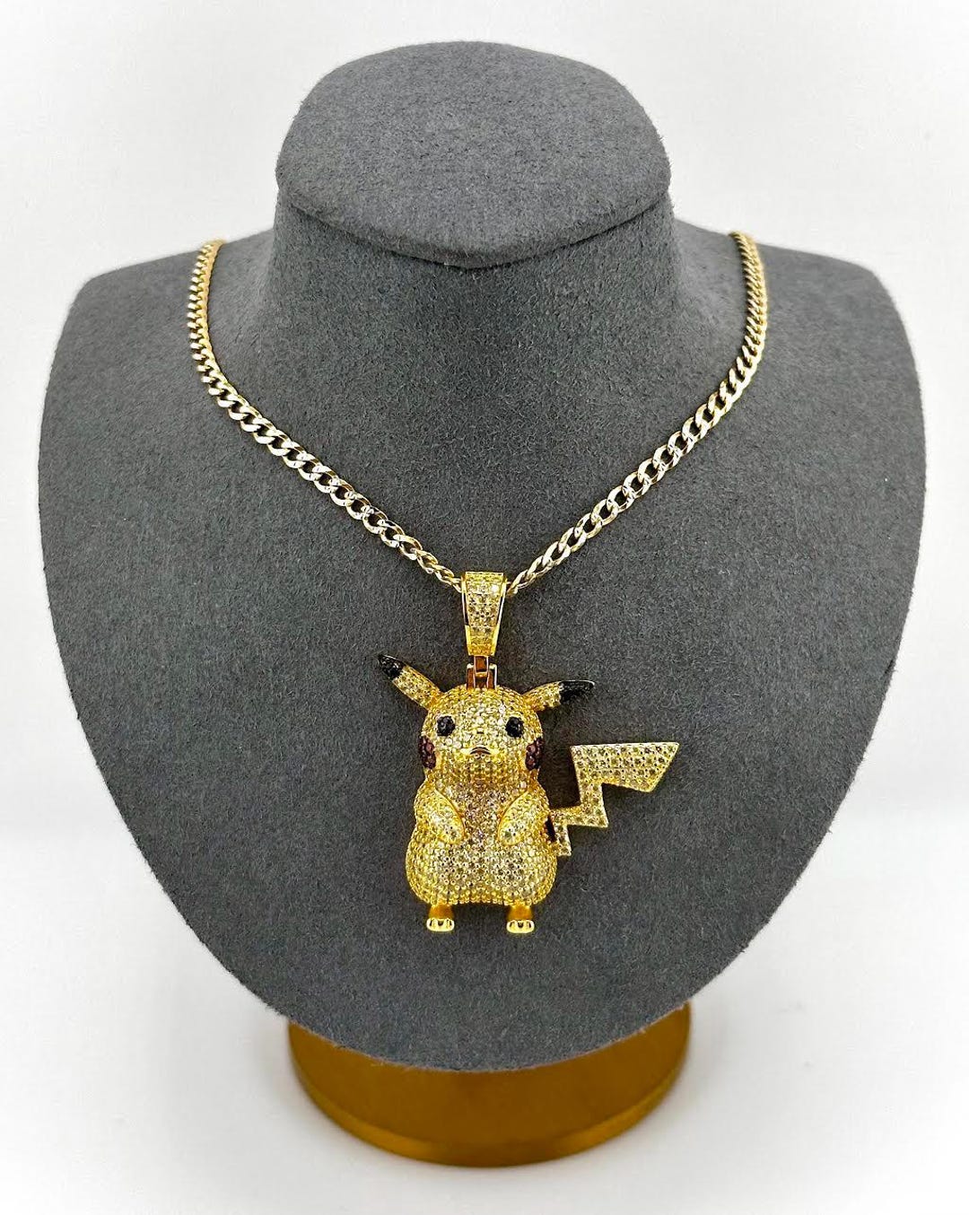 Iced Out 18K Gold Plated Over 925 Sterling Silver Round Cut 3D Pokémon ...