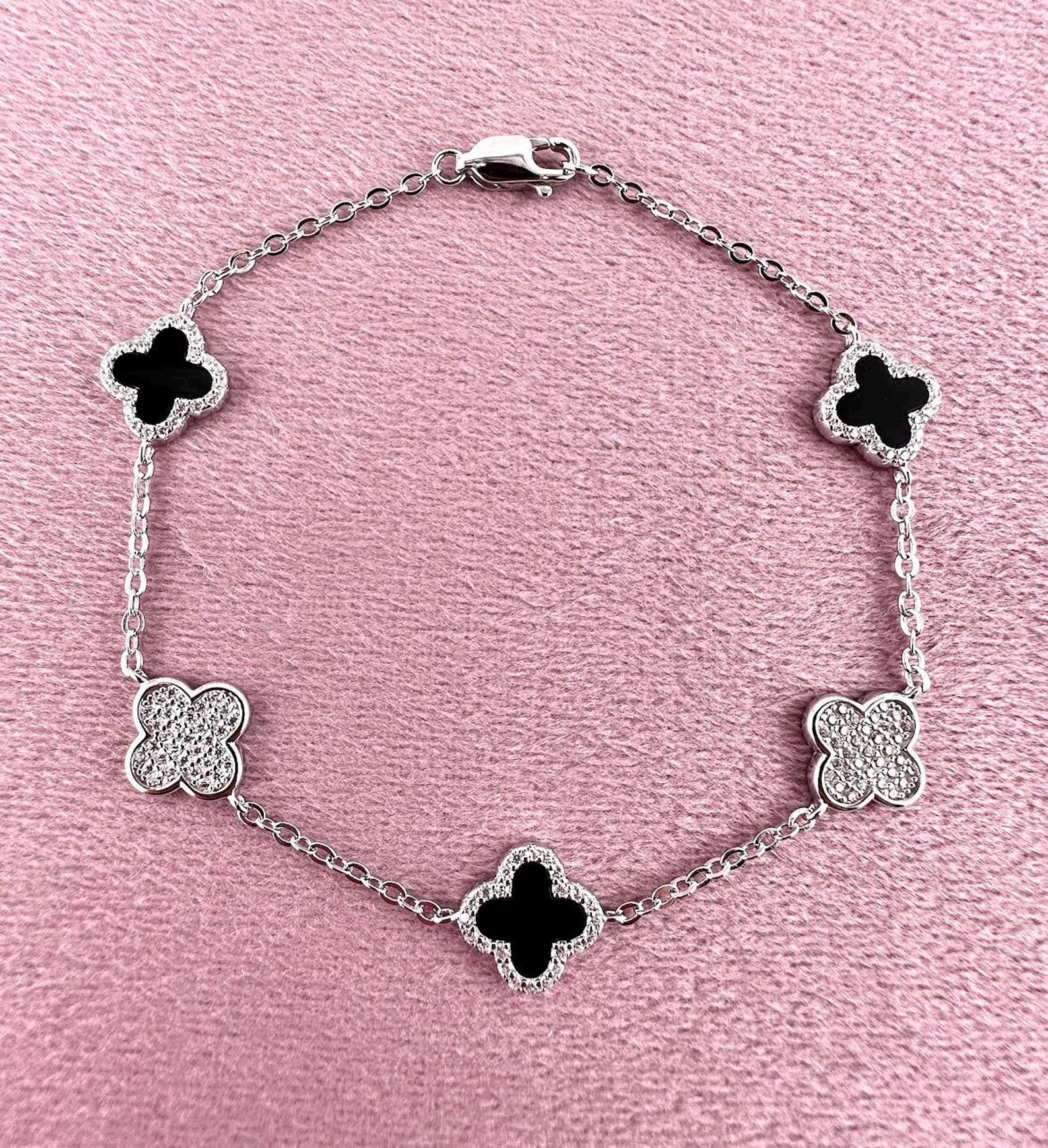 925 Sterling Silver Clover Bracelet, Four Leaf Clover Bracelet, Mother of Pearl,4 Leaf Flower ...