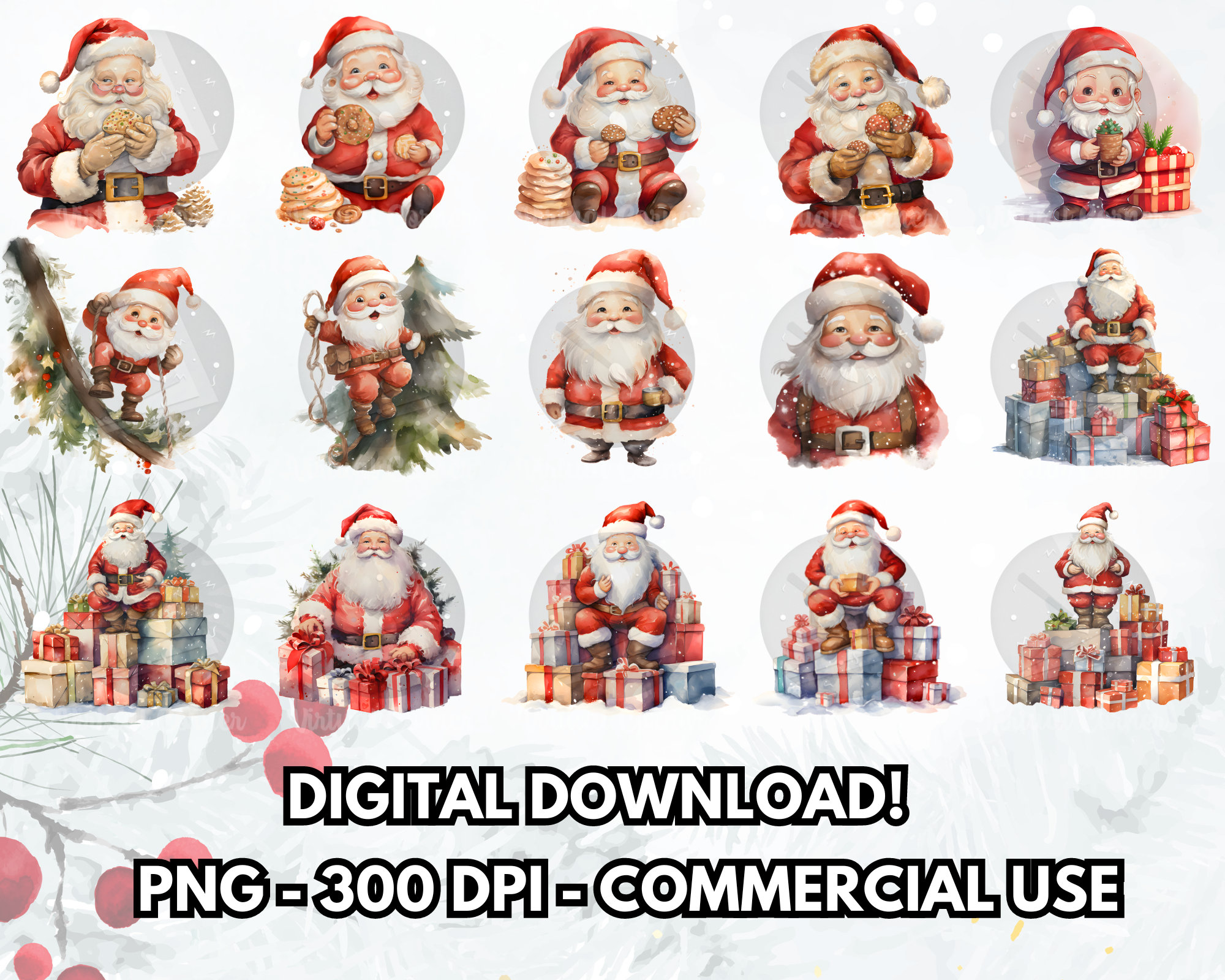 Watercolor Santa Claus Clipart Bundle, Seasonal Clipart, Christmas Xmas ...