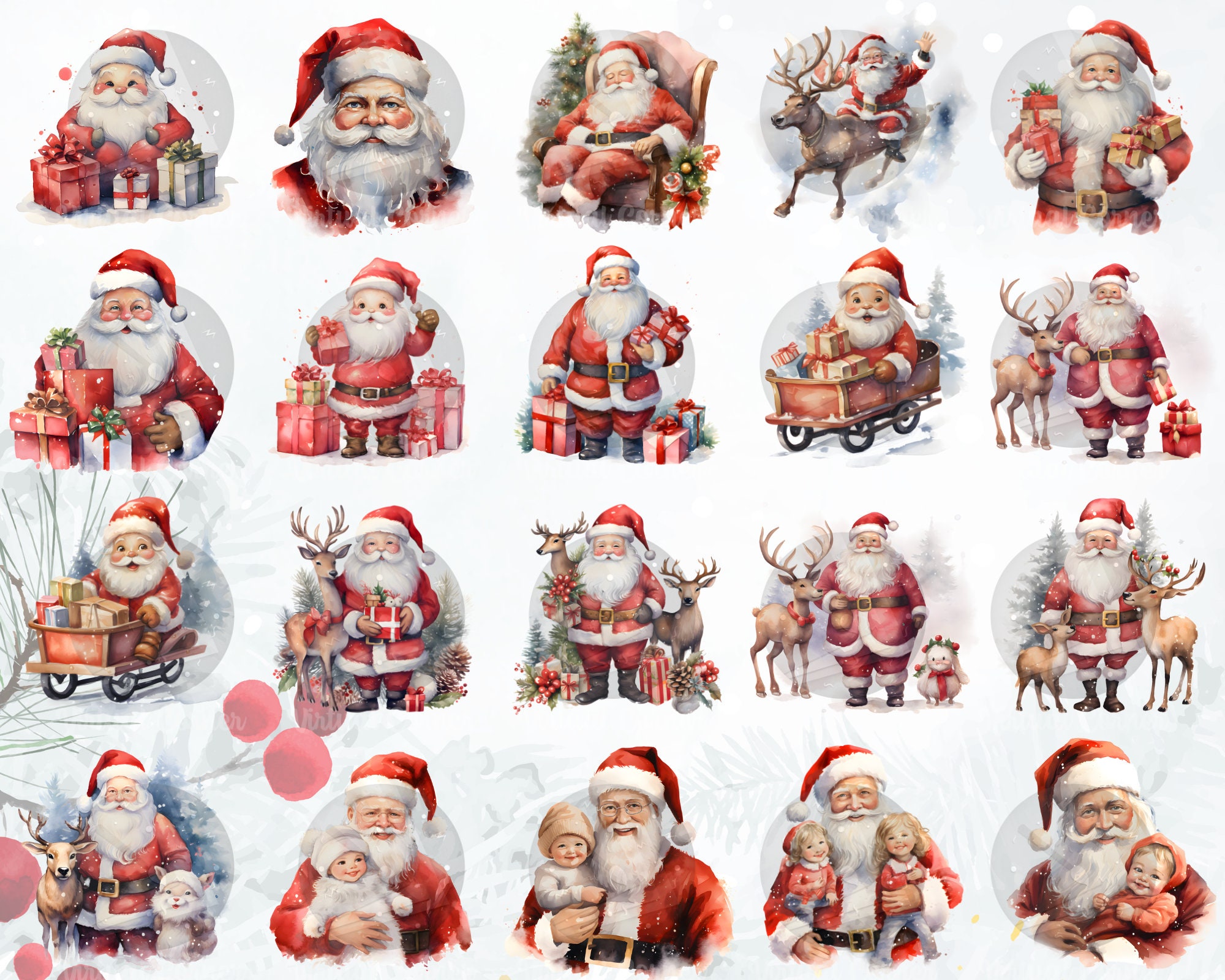 Watercolor Santa Claus Clipart Bundle, Seasonal Clipart, Christmas Xmas ...