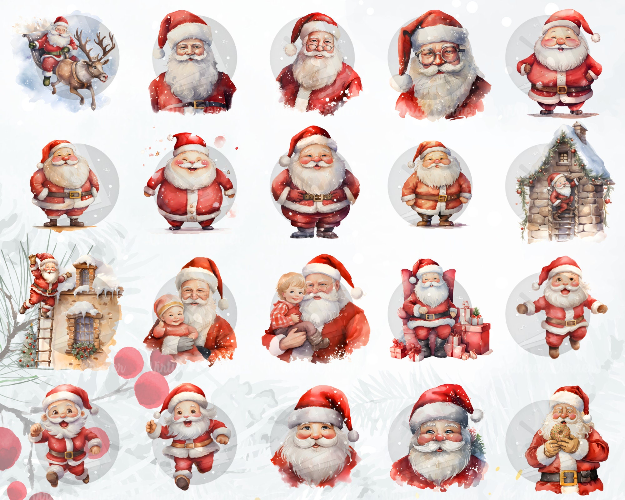Watercolor Santa Claus Clipart Bundle, Seasonal Clipart, Christmas Xmas ...