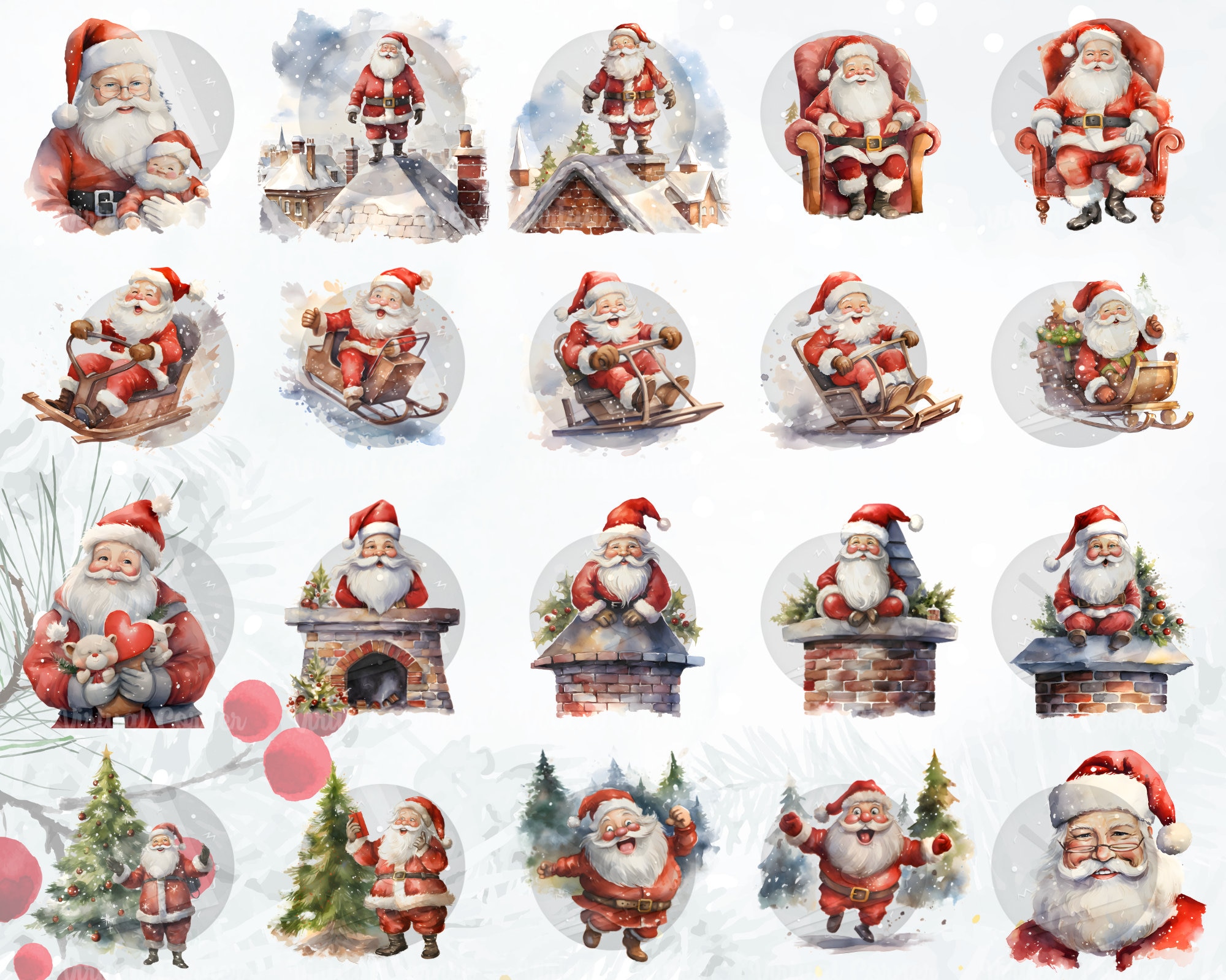 Watercolor Santa Claus Clipart Bundle, Seasonal Clipart, Christmas Xmas ...