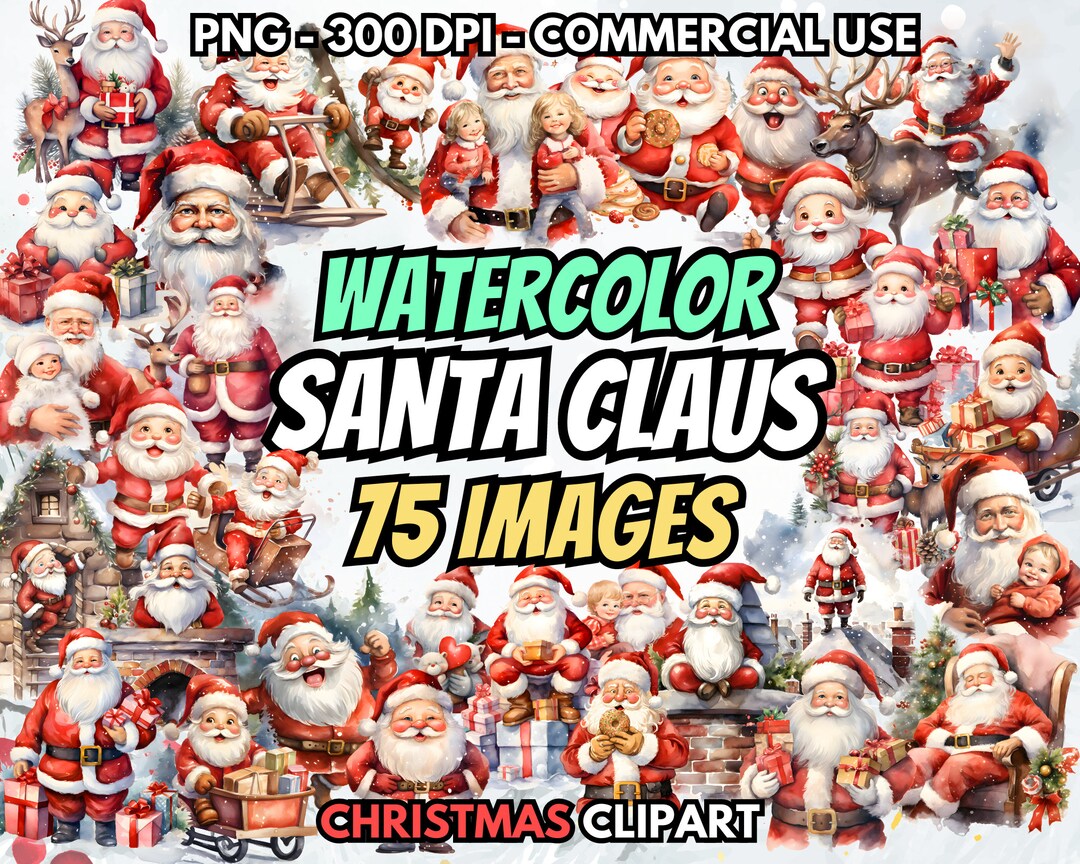 Watercolor Santa Claus Clipart Bundle, Seasonal Clipart, Christmas Xmas ...