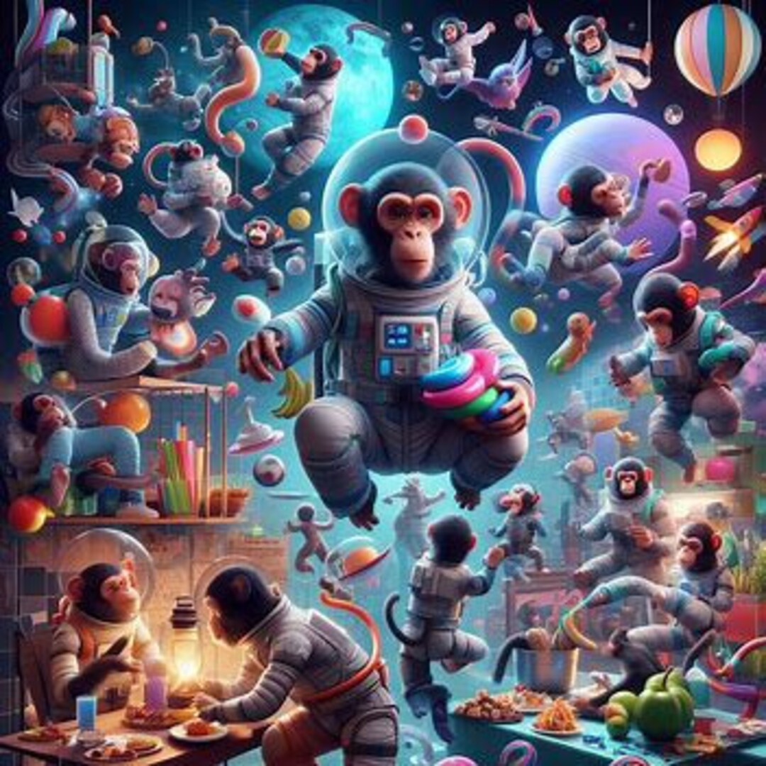 Monkeys in Space/climbing Trees/ Dancing/ Playing Cards - Etsy