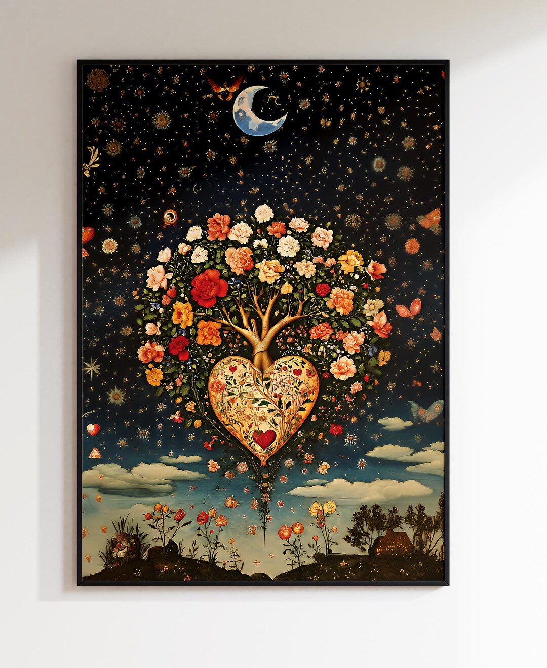 Esoteric Wall Art, Sacred Heart, Moon Art, Astrology Art, Witch Art ...