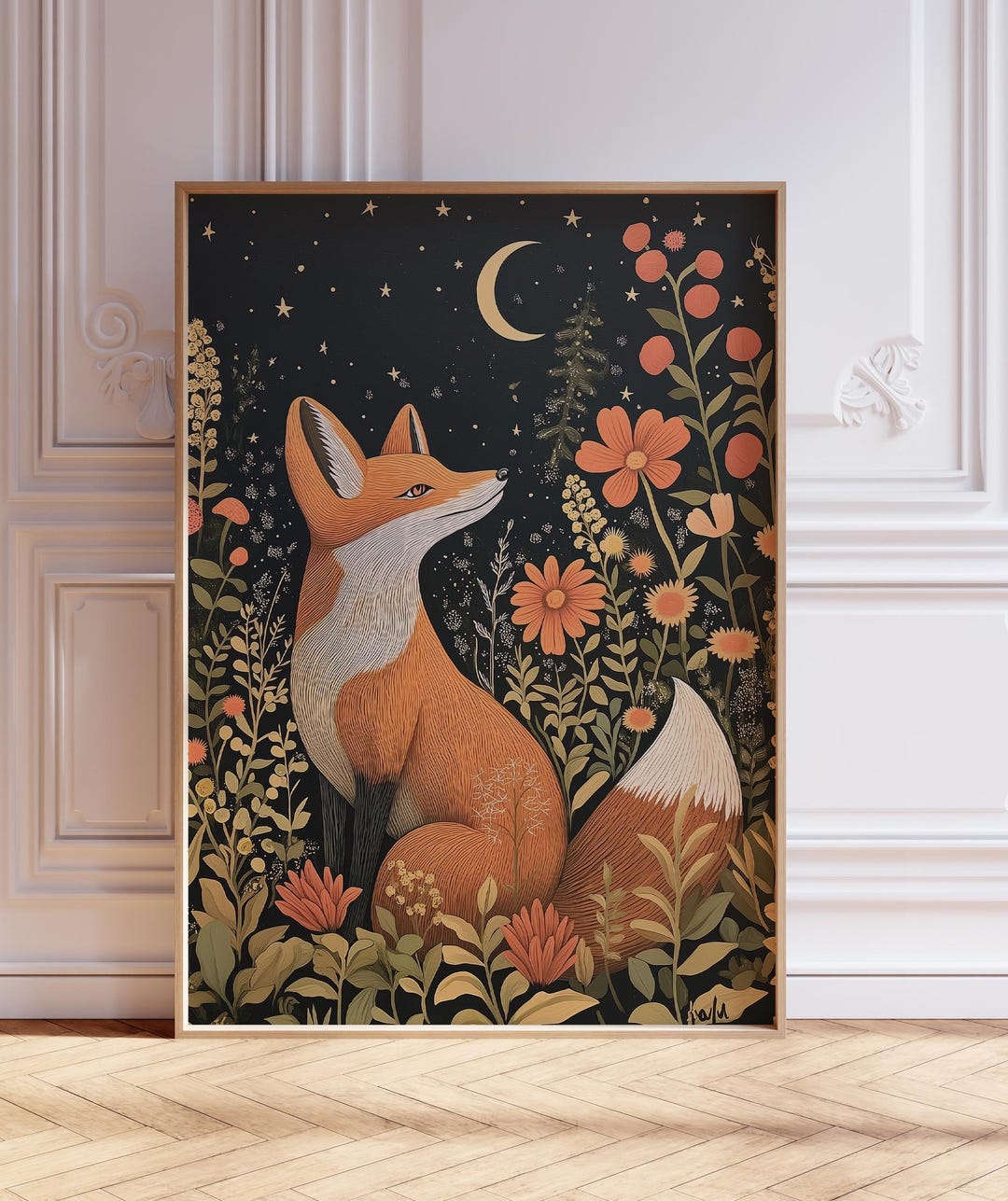 Scandi Fox, Folk Art Fox, Scandi Style Fox, Vintage Style Illustration ...