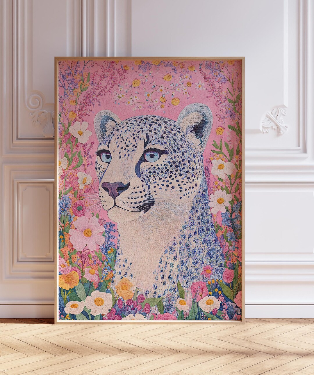 Pink Leopard Floral Print: Maximalist Jungle Wall Art (digital Download ...