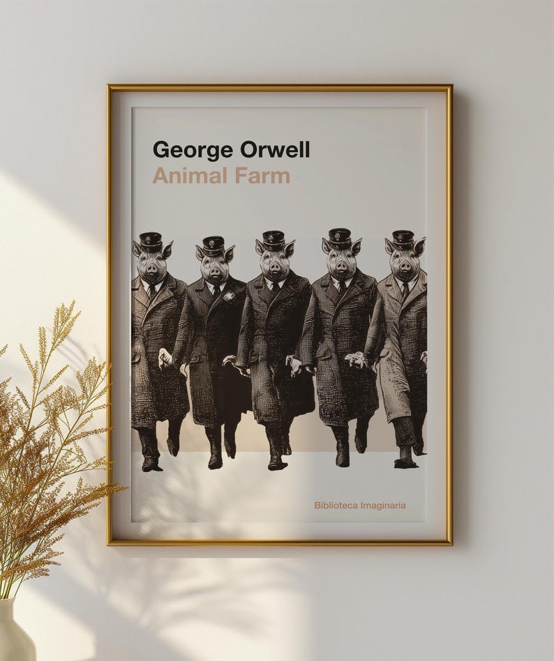 Animal Farm Book Cover Art Print: Vintage Orwell Dystopian Poster ...