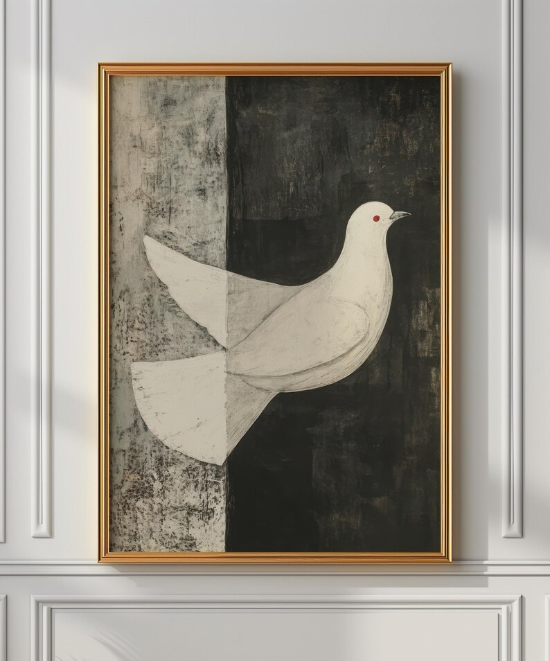 Black and White Dove Art Print: Minimalist Peace Bird (digital Download ...