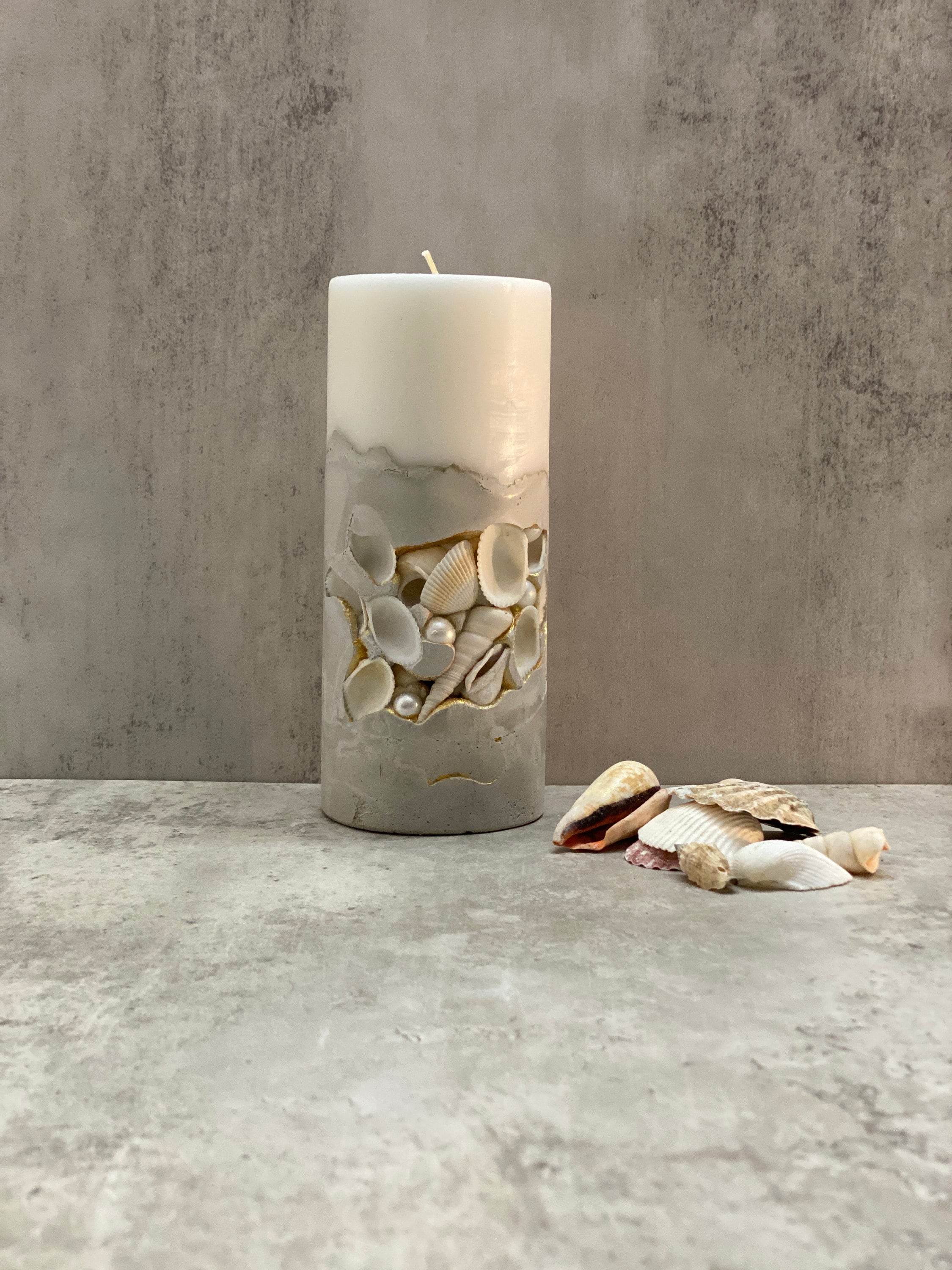 Seashell-embedded Concrete Candle - Etsy
