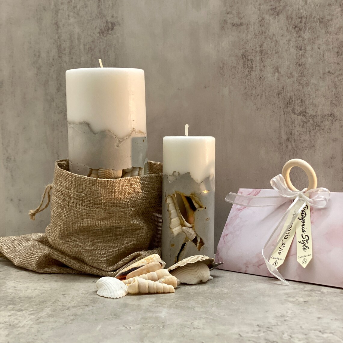 Seashell-embedded Concrete Candle - Etsy