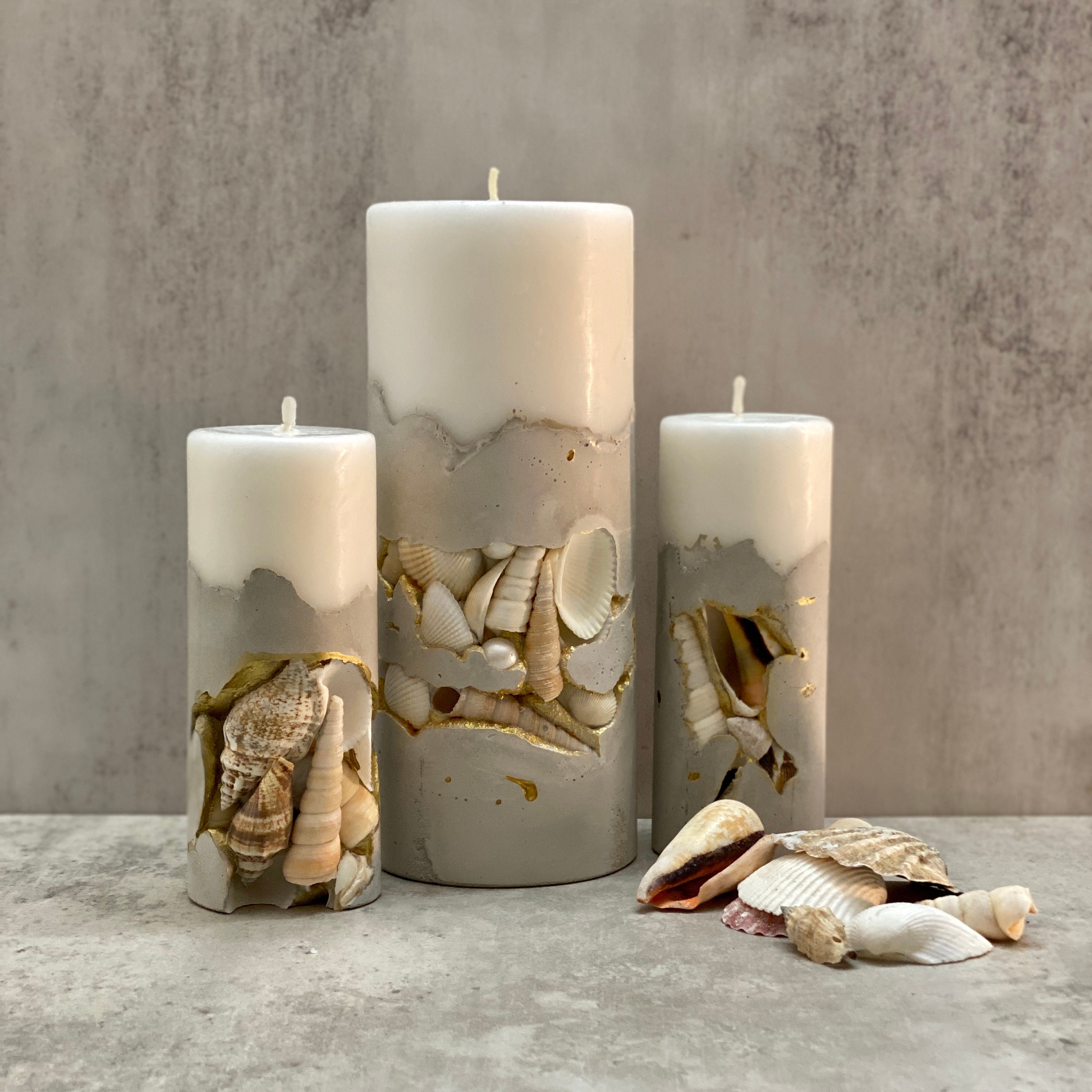 Seashell-embedded Concrete Candle - Etsy