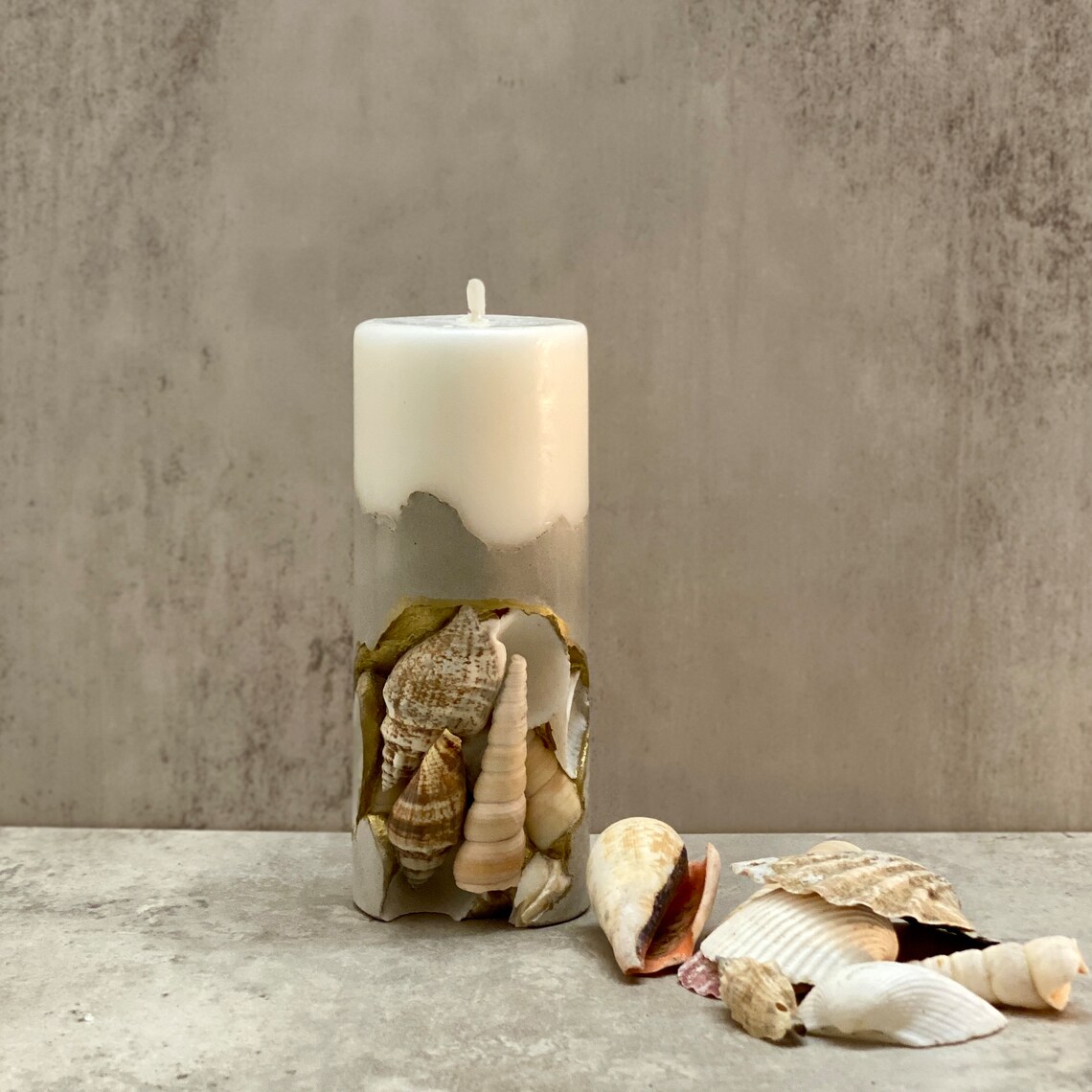 Seashell-embedded Concrete Candle - Etsy