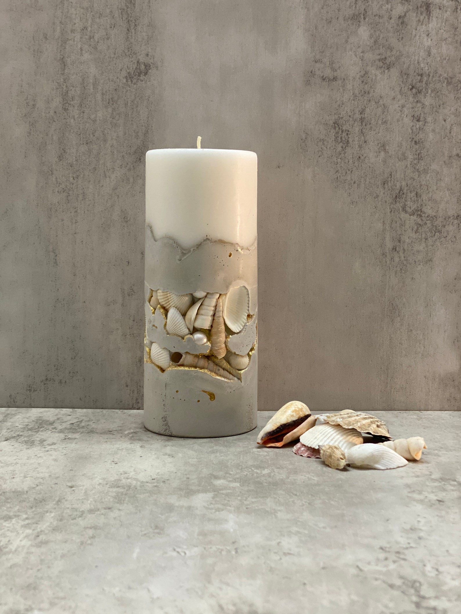 Seashell-embedded Concrete Candle - Etsy