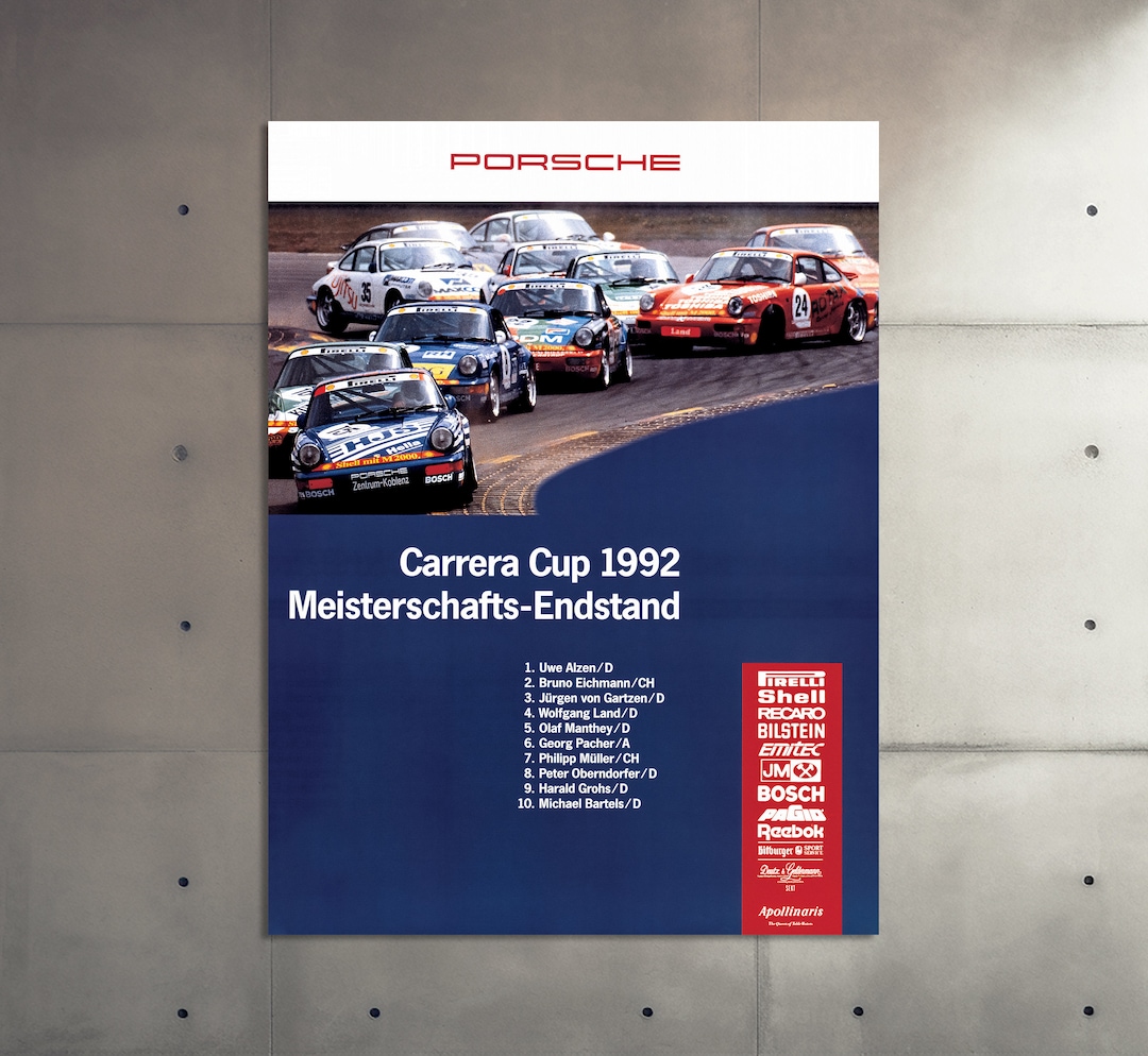 Porsche Poster Vintage Porsche Carrera Cup 1992 Racing Poster Porsche ...