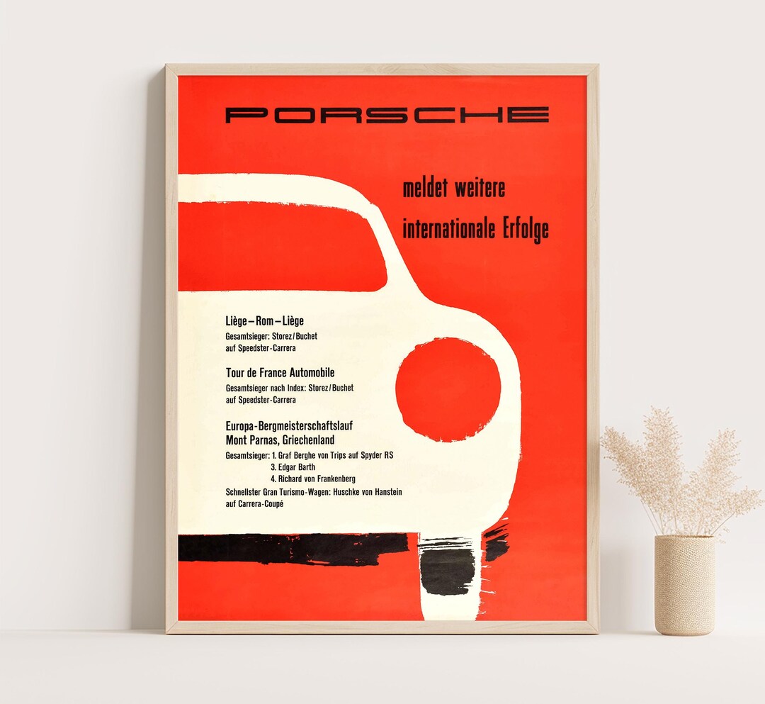 Porsche Poster | Vintage Porsche 1950s Poster | Race Car Advertisement ...