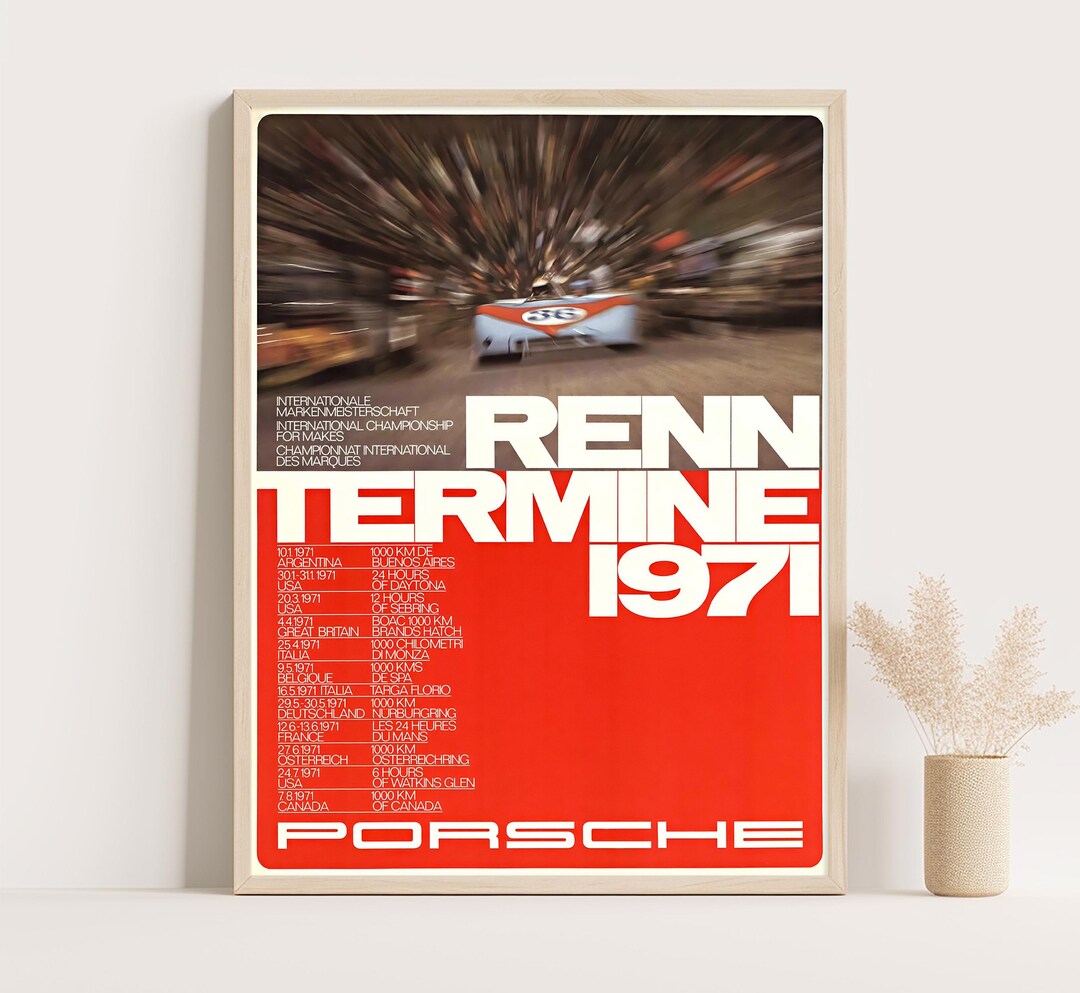 Porsche Poster | Vintage Porsche Poster 1971 | Renn Termine Race Car ...