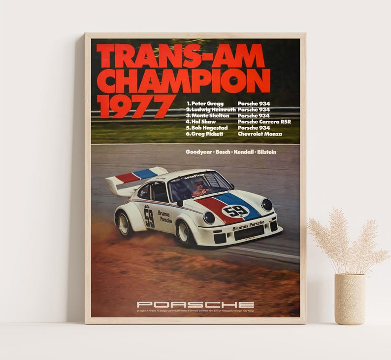 Vintage Porsche 934 Trans-am Poster: 1977 Race Car Art Print - Etsy
