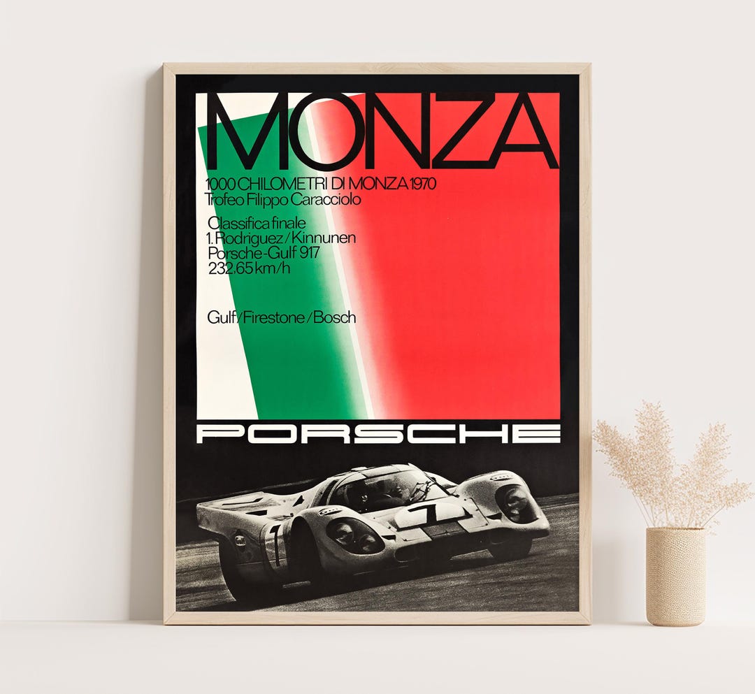 1970 Monza Porsche Poster: Vintage Italian Motorsport Race Car Wall Art ...