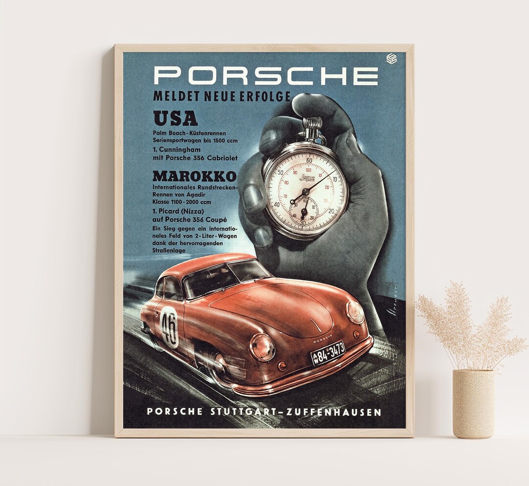 Vintage Porsche Race Car Poster: 1950s USA & Morocco Mid-century ...