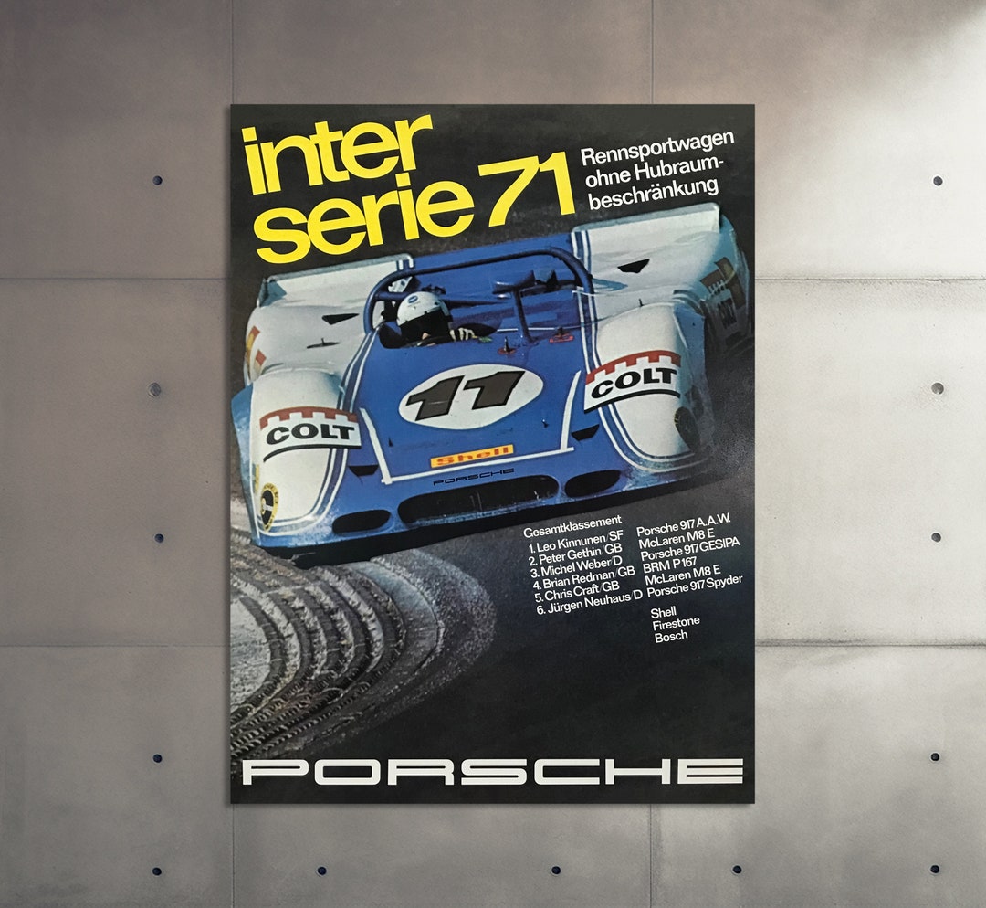 Porsche Poster Vintage Porsche Interserie 1971 Racing Poster Classic ...