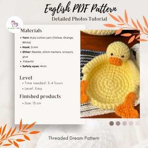 Duck Coaster Crochet Pattern, Crochet Duck Amigurumi PDF Pattern, No ...