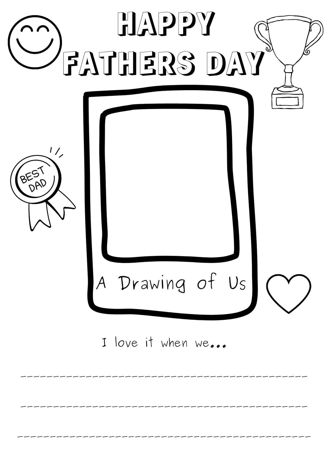Father's Day Coloring Page- Print Out Digital Happy Father's Day ...