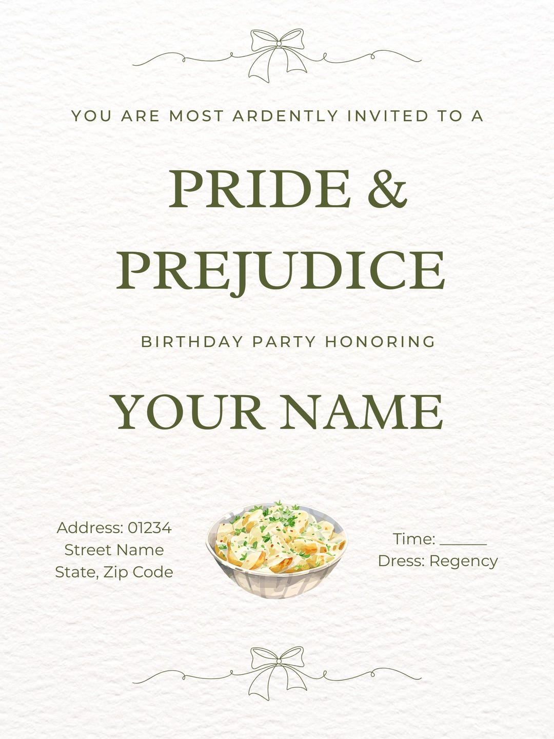 Pride and Prejudice Birthday Party Invitation Template for Canva - Etsy