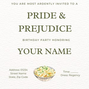 Pride and Prejudice Birthday Party Invitation Template for Canva - Etsy