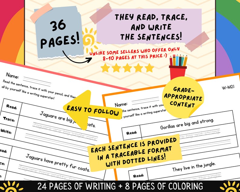 Rainforest Animals Handwriting Exercises With Sentences and Coloring ...