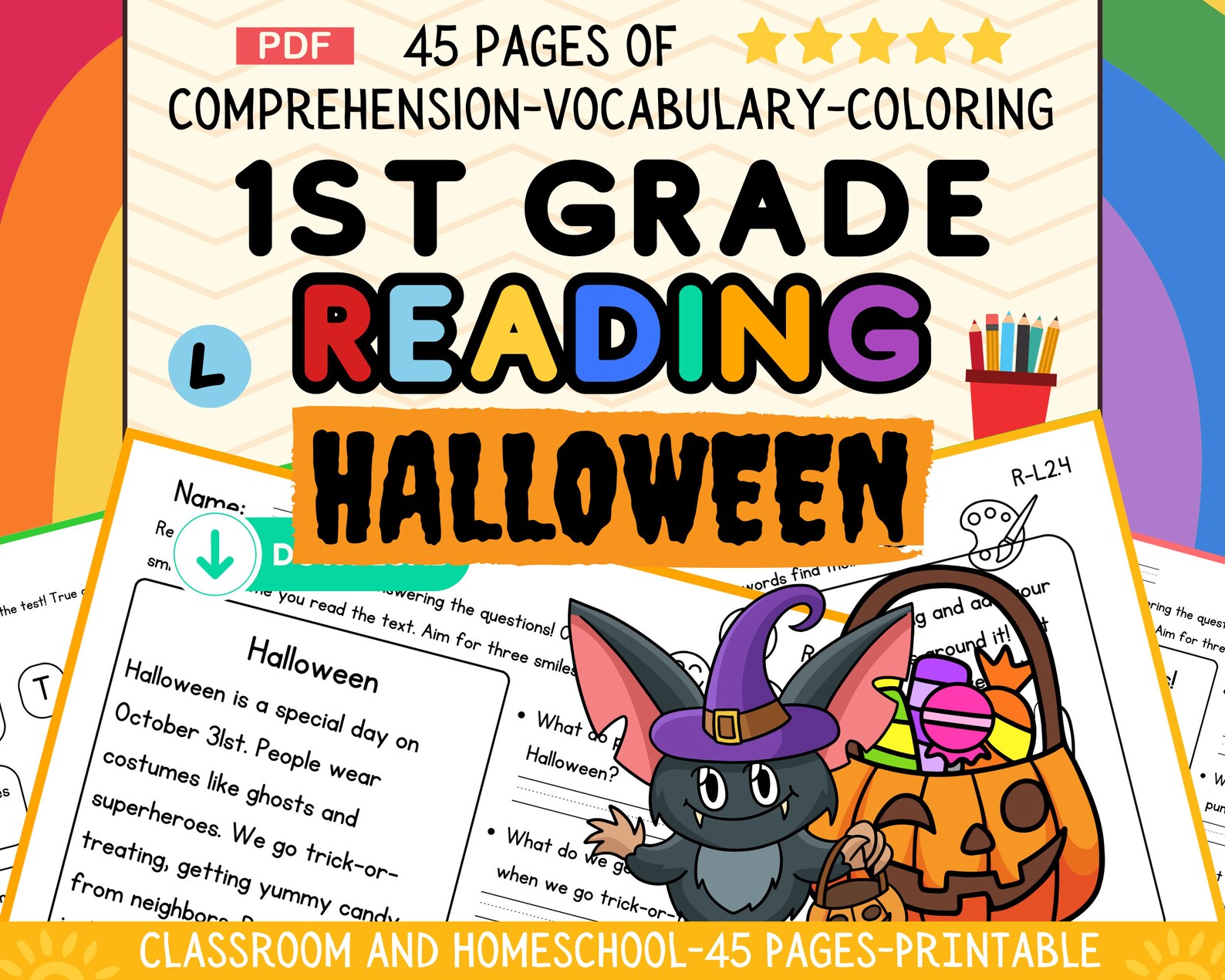 1st Grade Reading Comprehension Worksheets Halloween, Fall, Printable ...