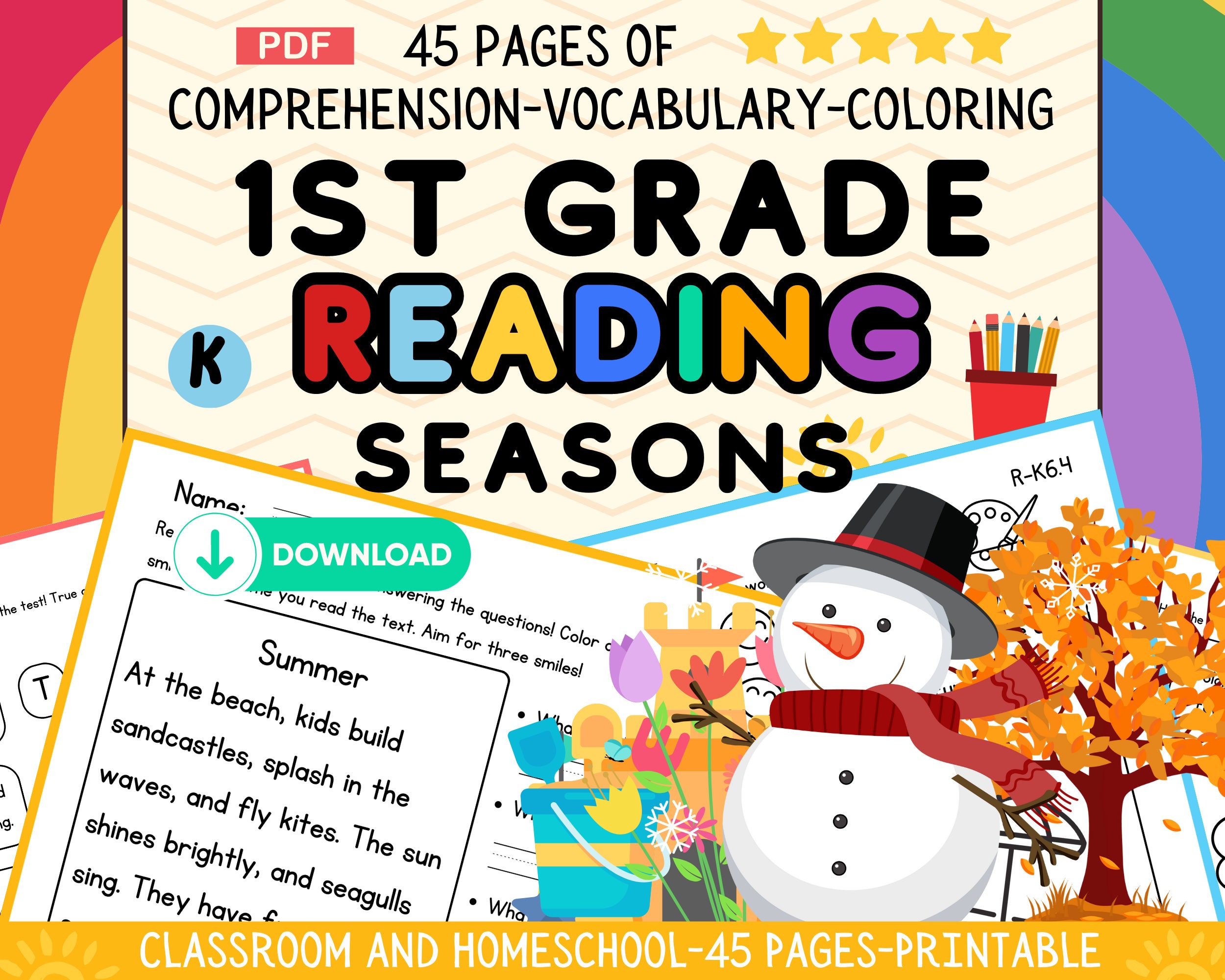 1st Grade Reading Comprehension Worksheets Seasons,printable Classroom ...