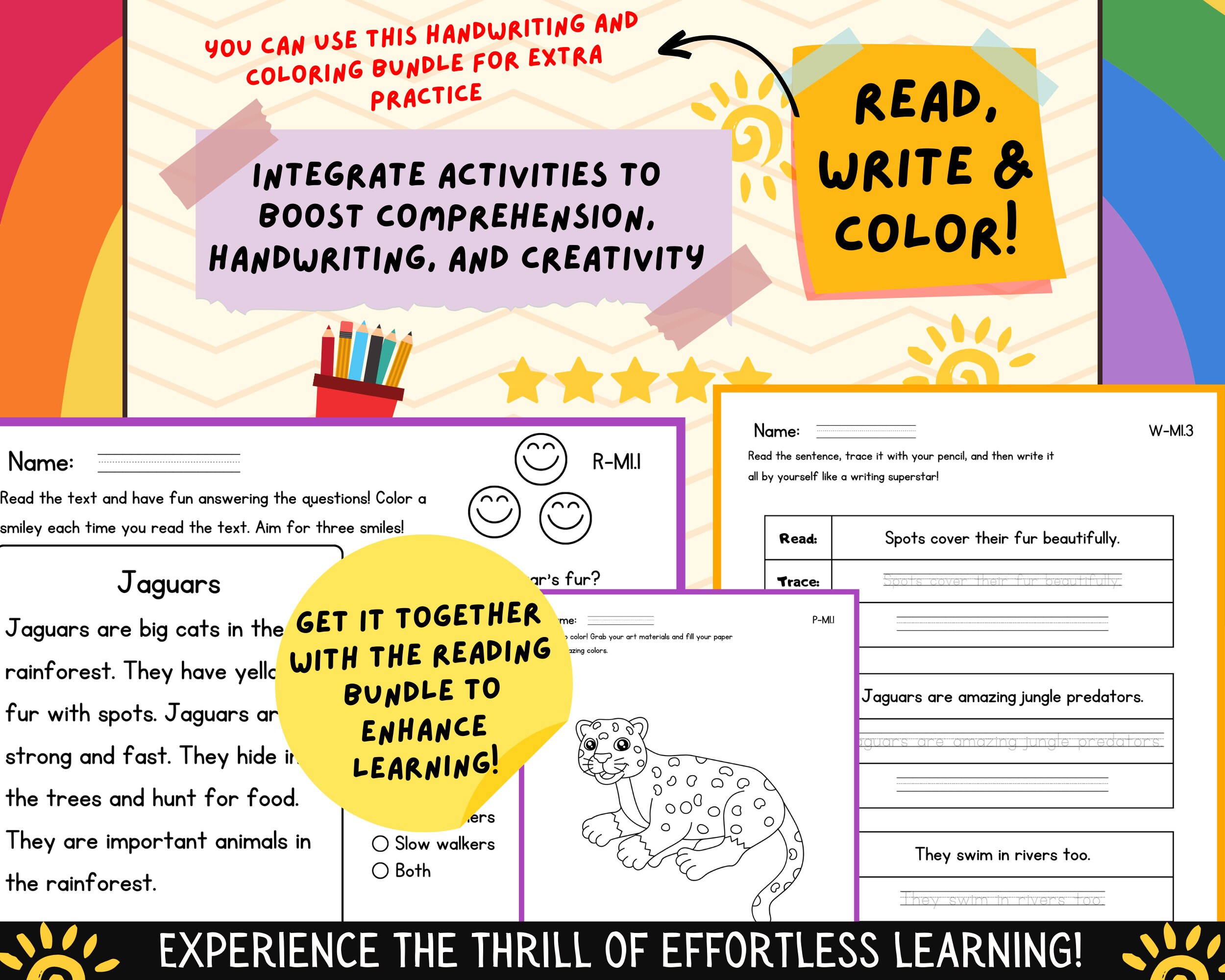 Rainforest Animals Handwriting Exercises With Sentences and Coloring ...